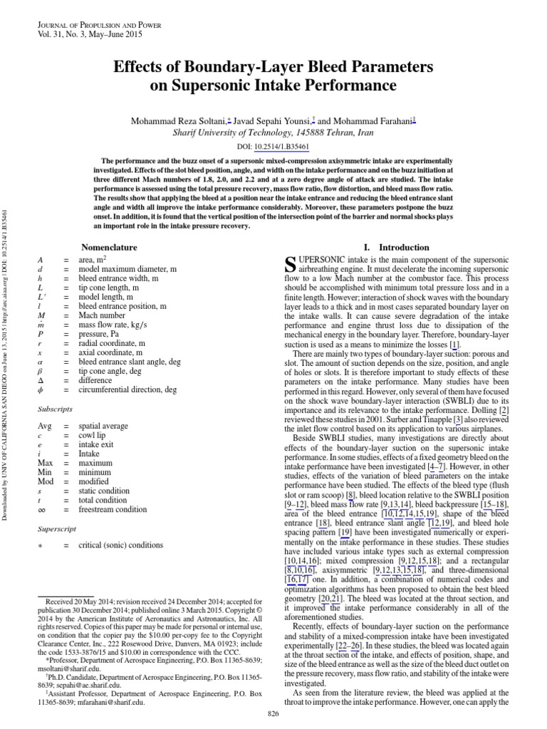 Effects of Boundary-Layer Bleed Parameters On Supersonic Intake Performance | PDF | Mach Number ...