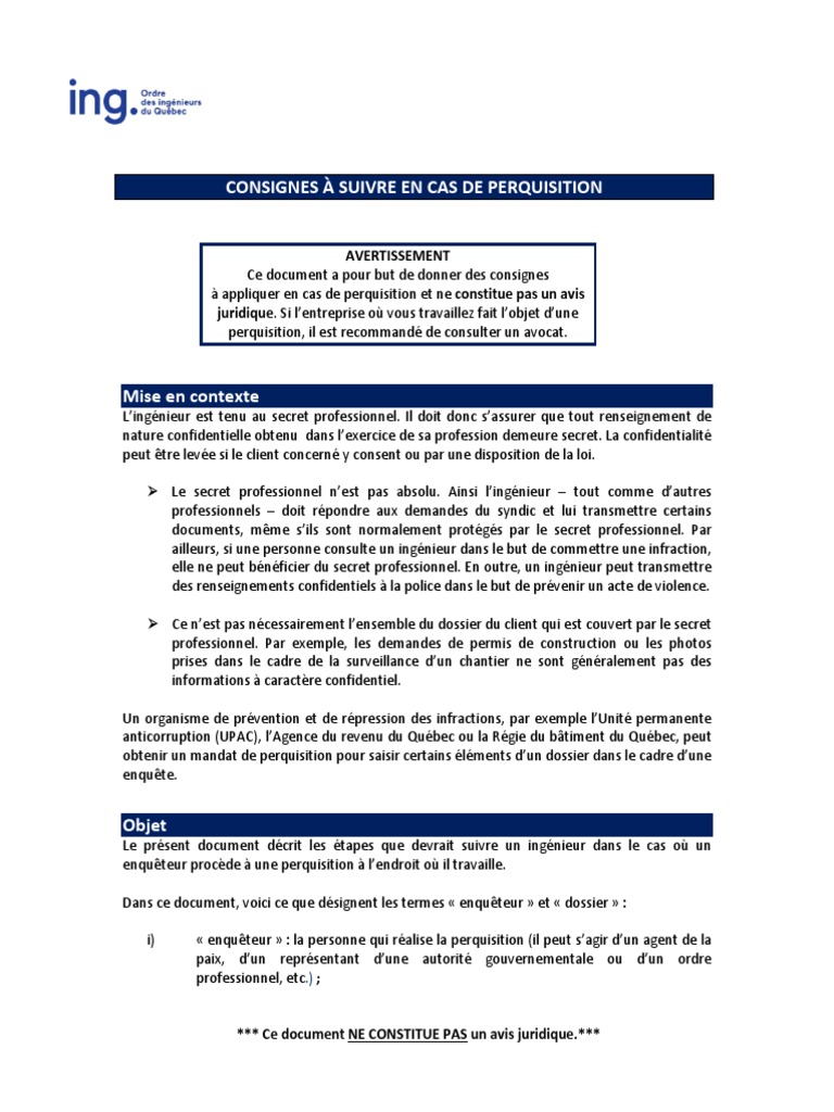 Consignes en cas de perquisition pour ingénieurs | PDF | Perquisition ...