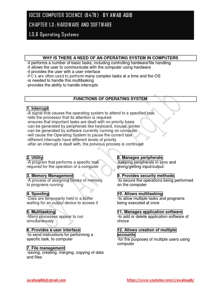 Igcse Computer Science (0478) Chapter 1.3: Hardware and Software 1.3.6 ...