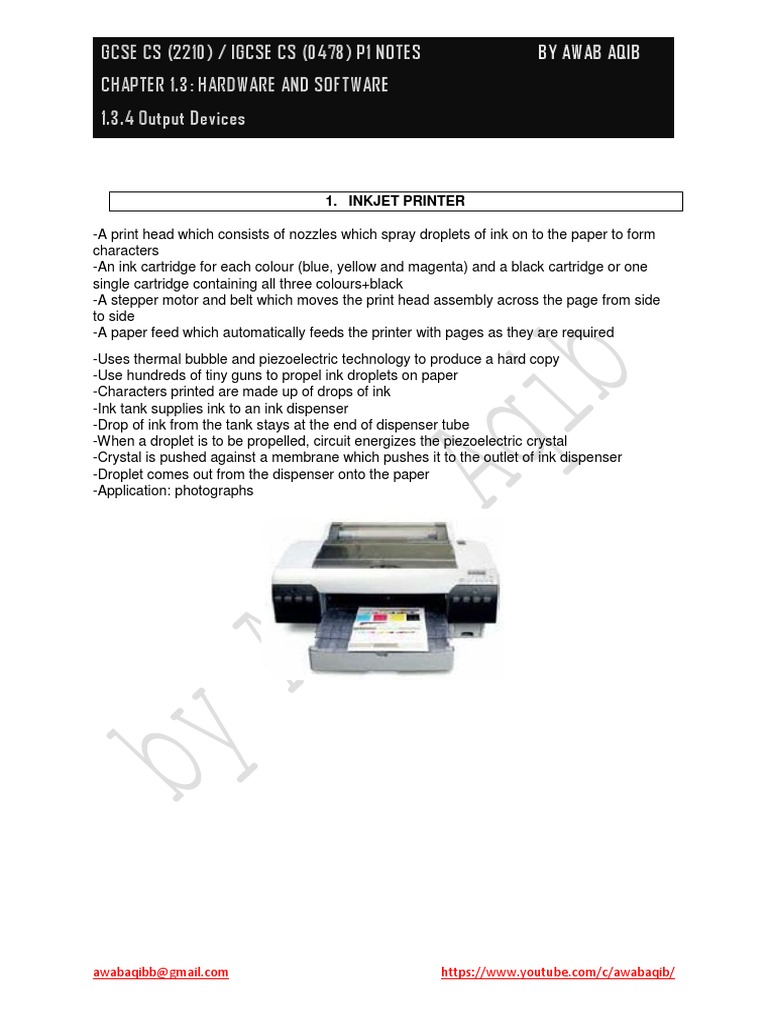 Gcse Cs 2210 Igcse Cs 0478 P1 Notes Chapter 1 3 Hardware And