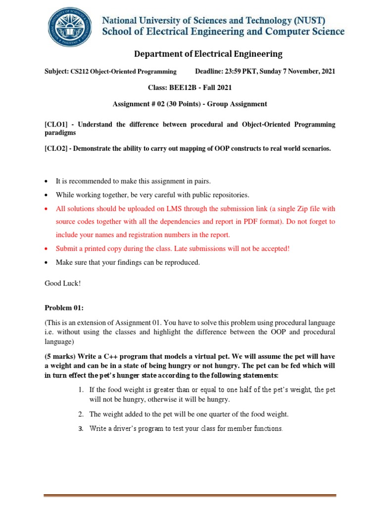 Department of Electrical Engineering: CS212 Object-Oriented Programming ...