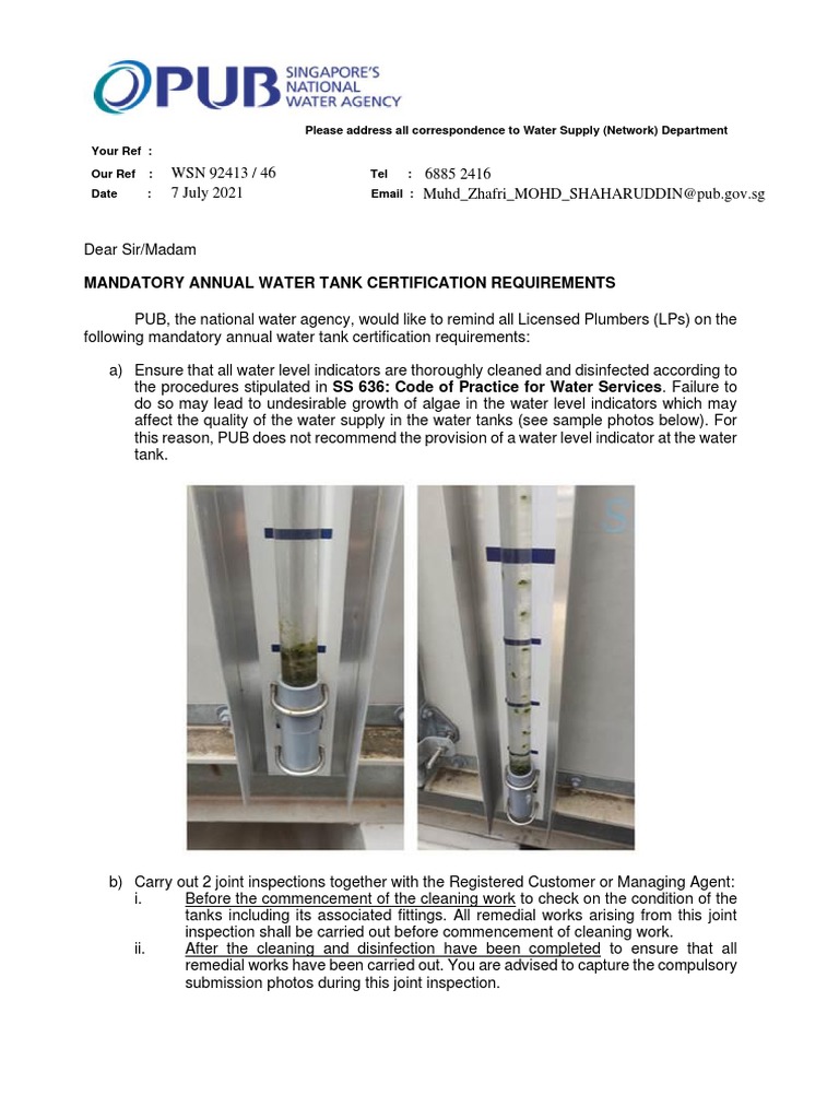 Annual Water Tank Certification & Water Level Indicator 210707 | PDF