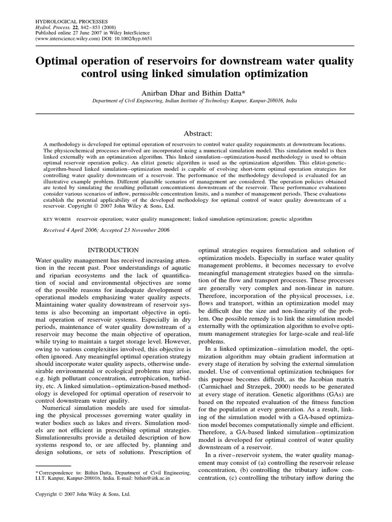 Optimal Operation of Reservoirs For Downstream Water Quality Control ...