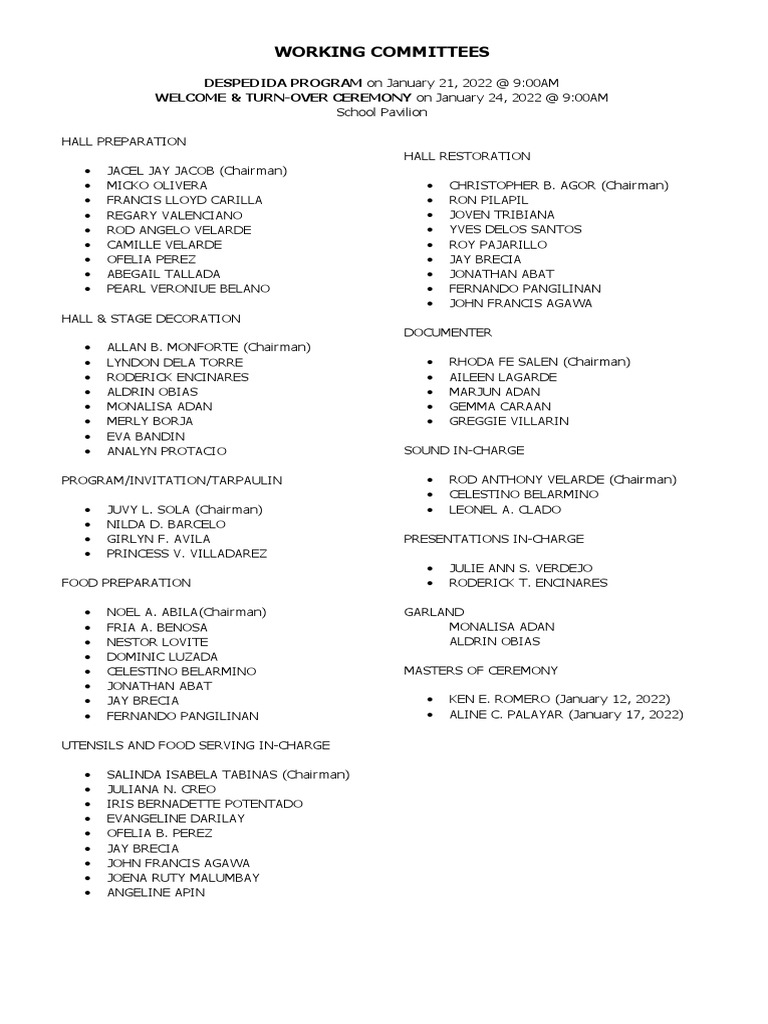 Working Committees Pringui | PDF