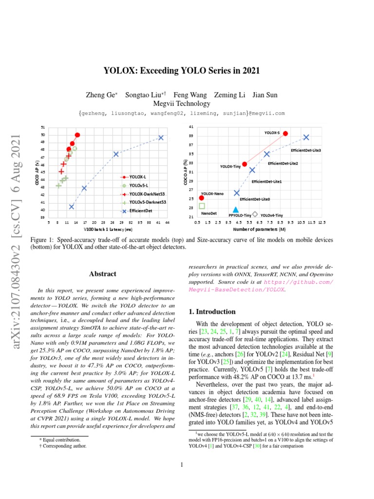 YOLOX: Exceeding YOLO Series in 2021: Zheng Ge Songtao Liu Feng Wang ...