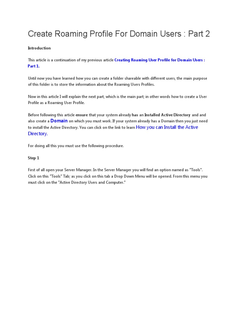 Create Roaming Profile For Domain Users Part 2 | PDF | Active Directory | Directory (Computing)