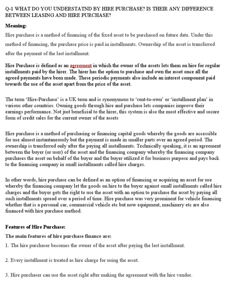 Understanding Hire Purchase vs. Leasing | PDF | Factoring (Finance ...