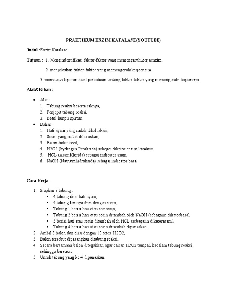 Faktor yang Mempengaruhi Aktivitas Enzim Katalase | PDF