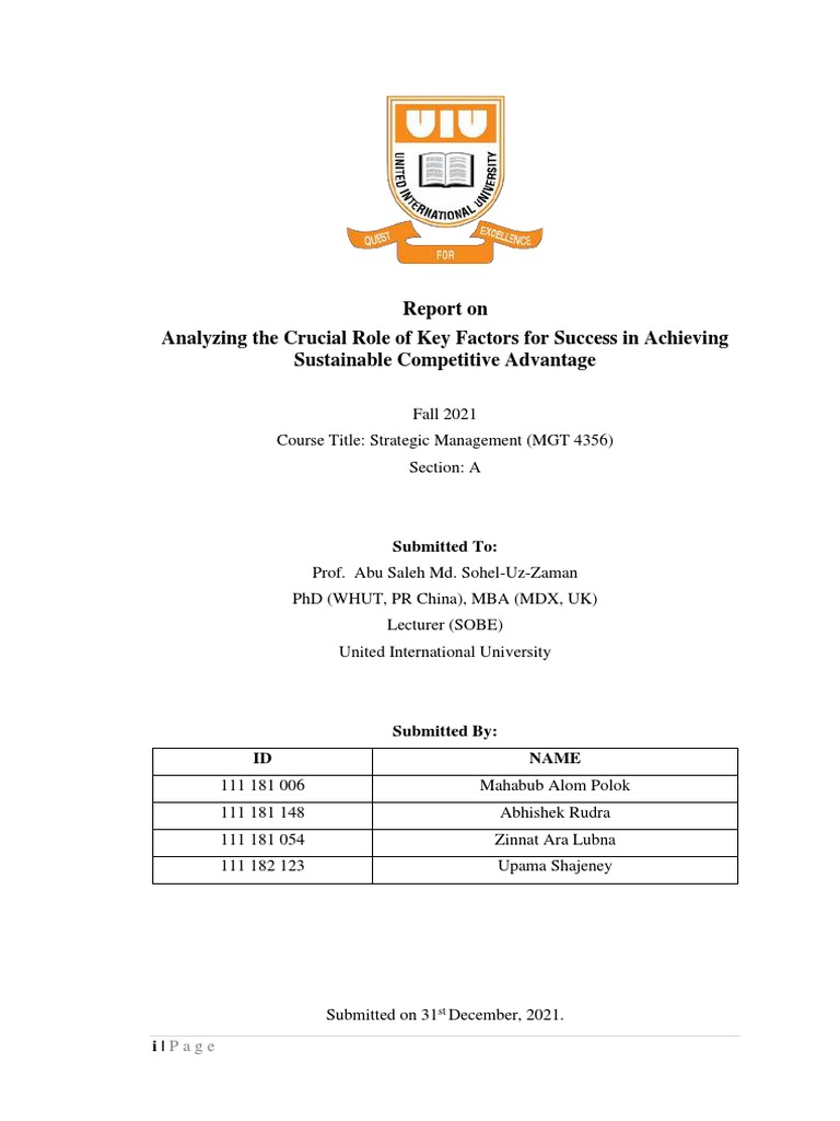 Key Factors Report PDF | PDF | Marketing | Competitive Advantage