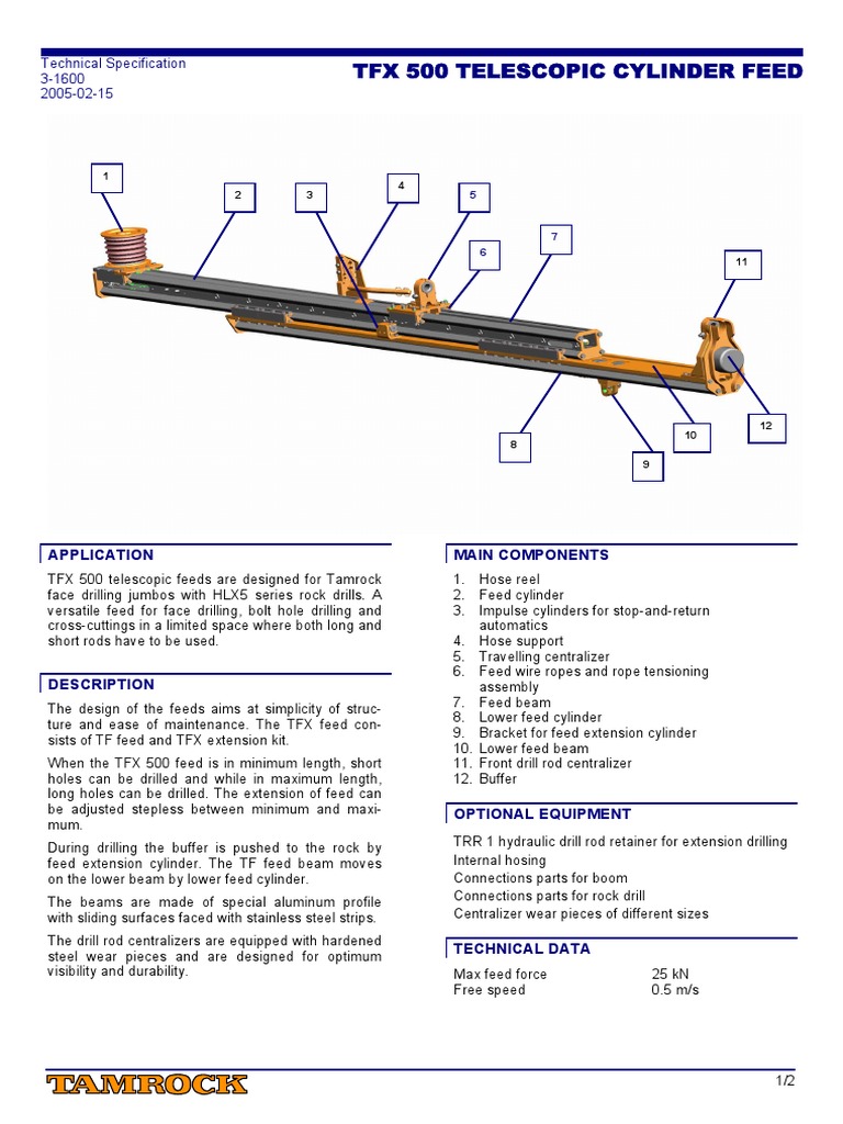 TFX 500 Telescopic Cylinder Feed: Technical Specification 3-1600 2005-02-15 | PDF | Drill ...