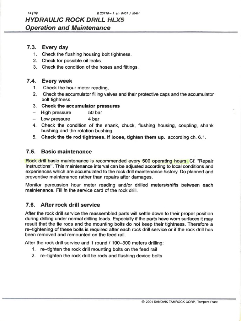 HLX5 Rock Dril Maintenance | PDF
