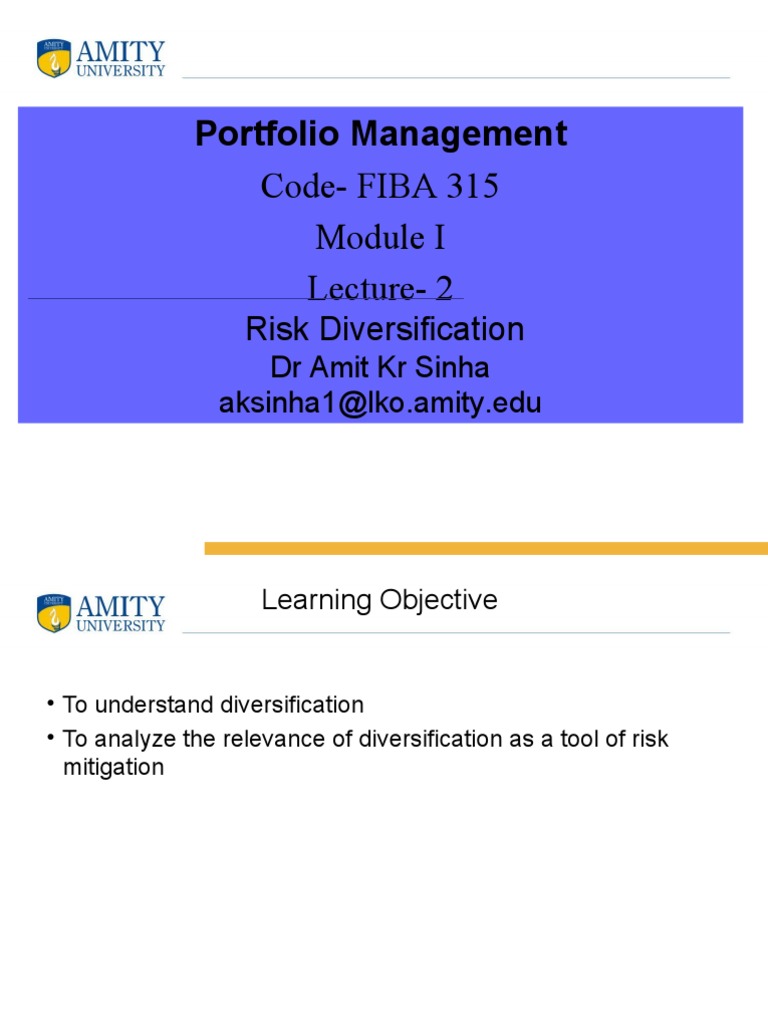 Lecture 2 - Module I - Concept of Diversification | PDF | Diversification (Finance) | Economics