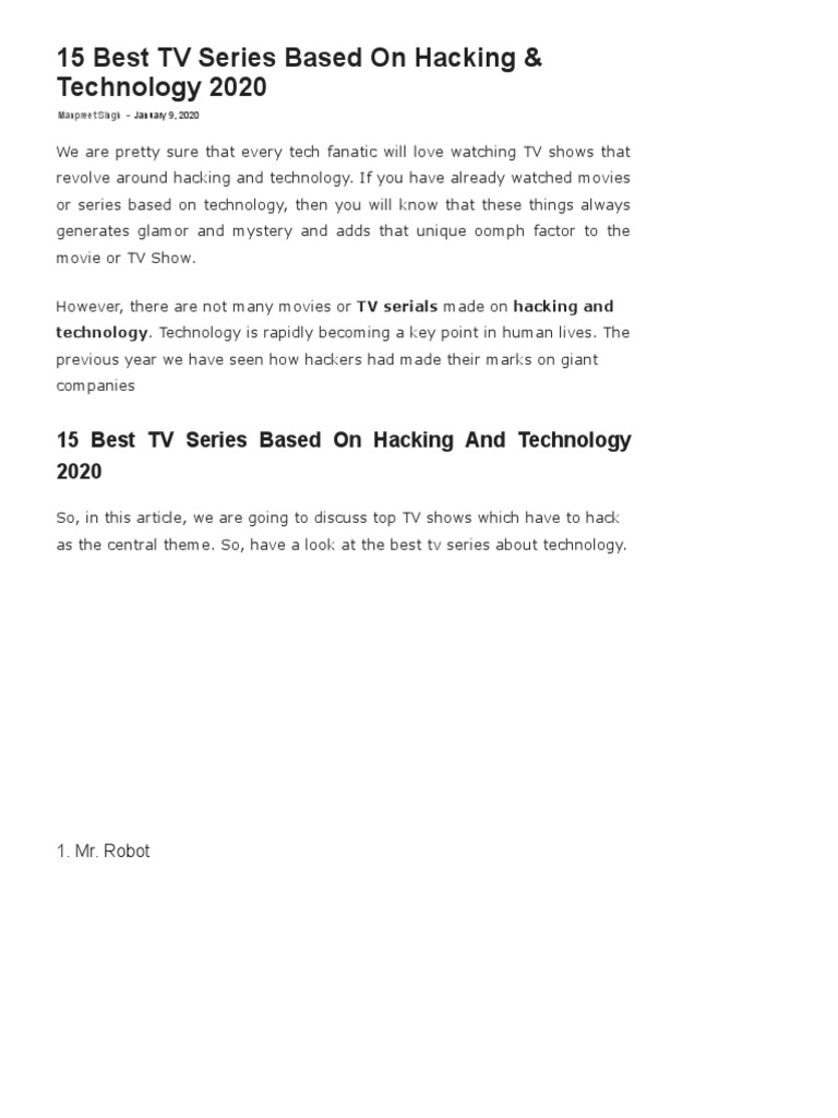 15 Best TV Series Based On Hacking and Technology 2020 | PDF | Security ...