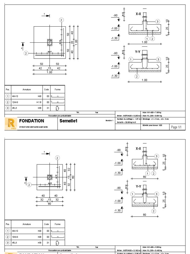 Plans de Ferraillage Semelles Et Longrines Vestiaire | PDF | Maçonnerie ...