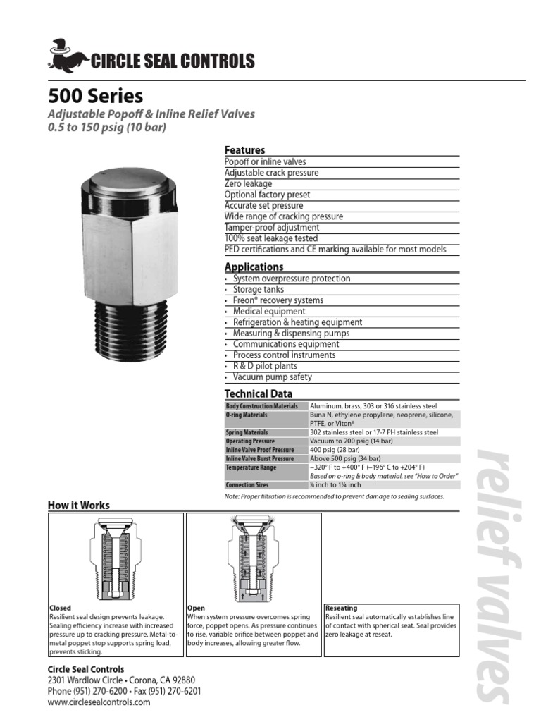 Circle Seal Controls 500 Series Relief Valve | PDF | Valve | Pressure