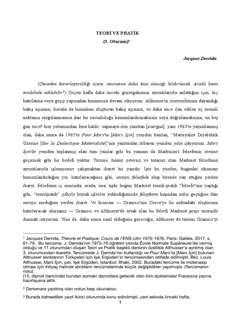 Jacques Derrida - Teori Ve Pratik 3. Otu | PDF