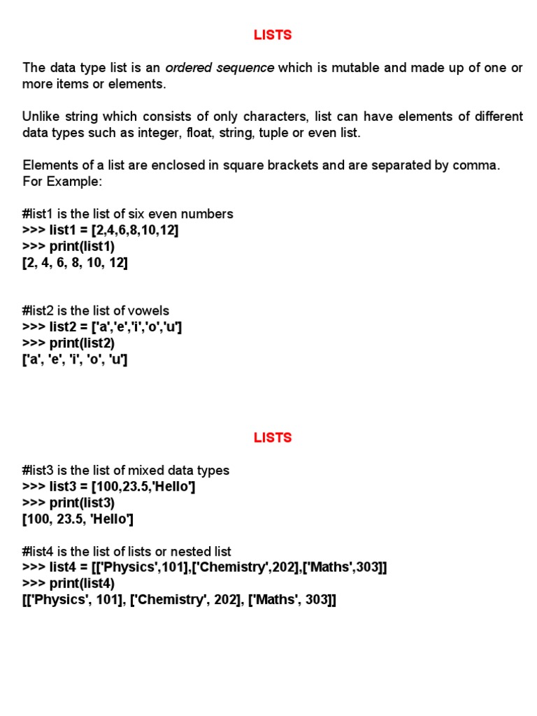 Lists | PDF | Parameter (Computer Programming) | Software Engineering