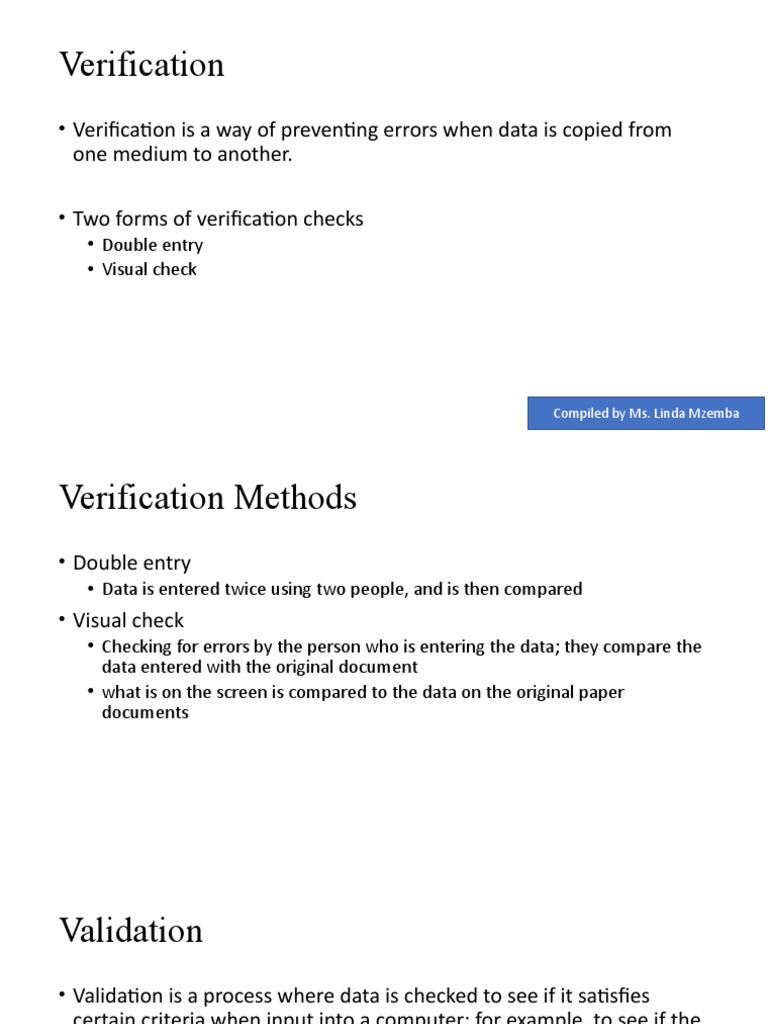 Data Verification and Validation Methods | PDF | Data | Verification ...