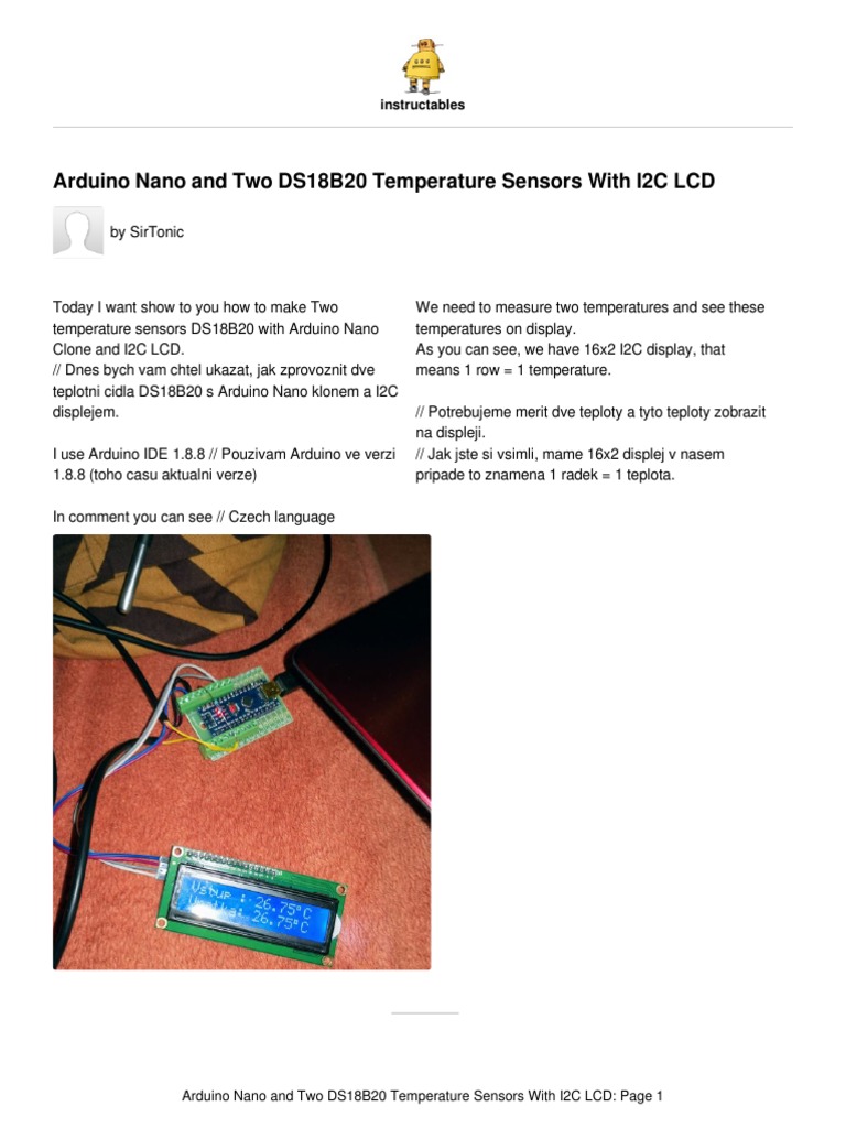 Arduino Nano And Two Ds18b20 Temperature Sensors With I2c Lcd Pdf Arduino Computing 0178