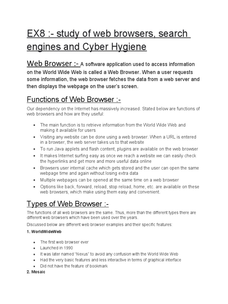 EX8:-study of Web Browsers, Search Engines and Cyber Hygiene | PDF ...