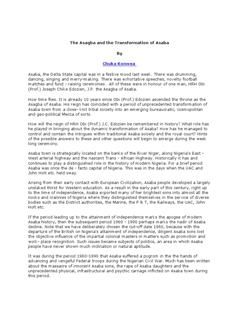 The Asagba and The Transformation of Asaba | PDF