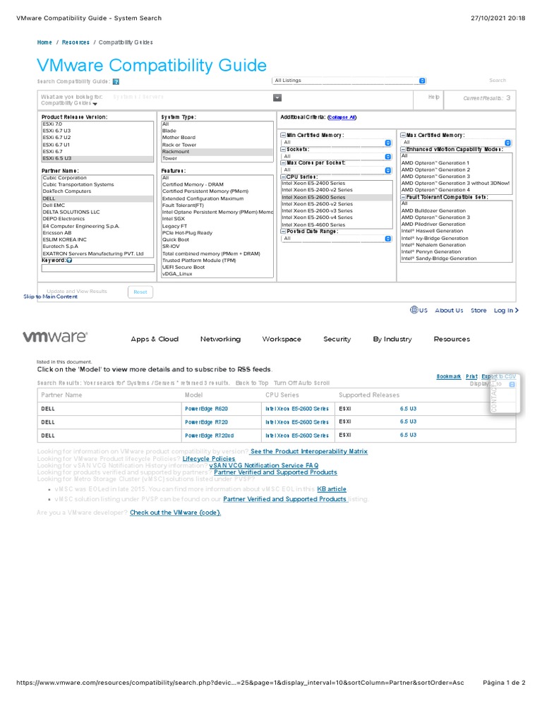VMware Compatibility Guide Servidores DELL R720 - Vmware 6.5 | PDF ...