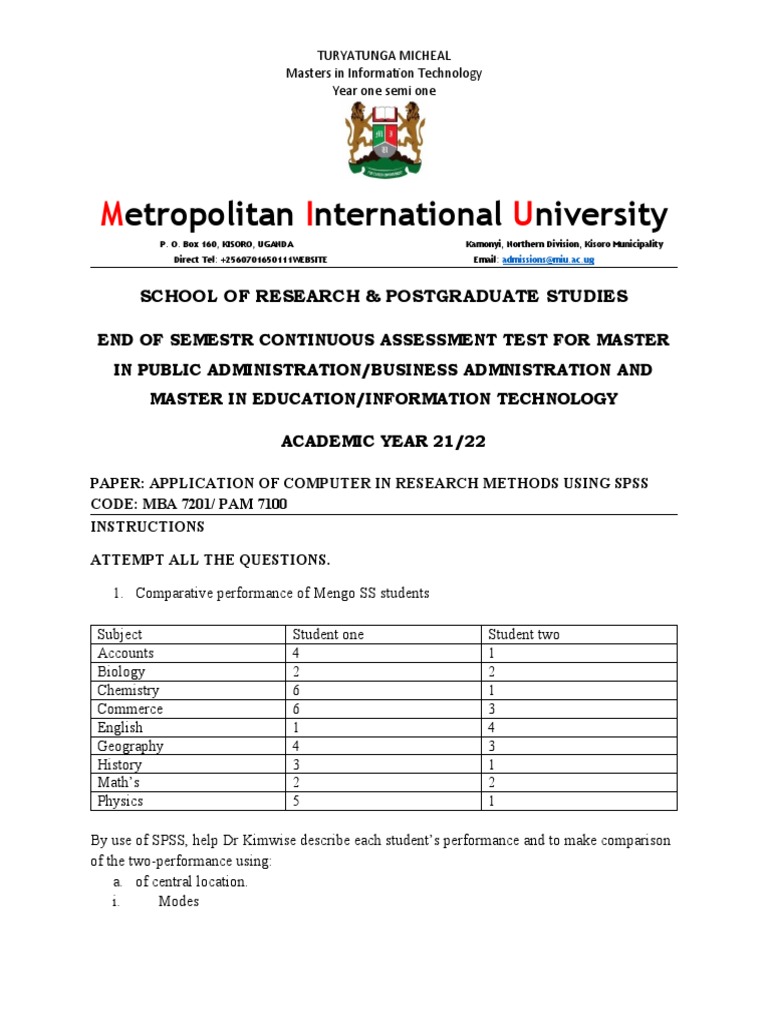 Application of Computer in Research Methods Using SPSS | PDF | Student ...