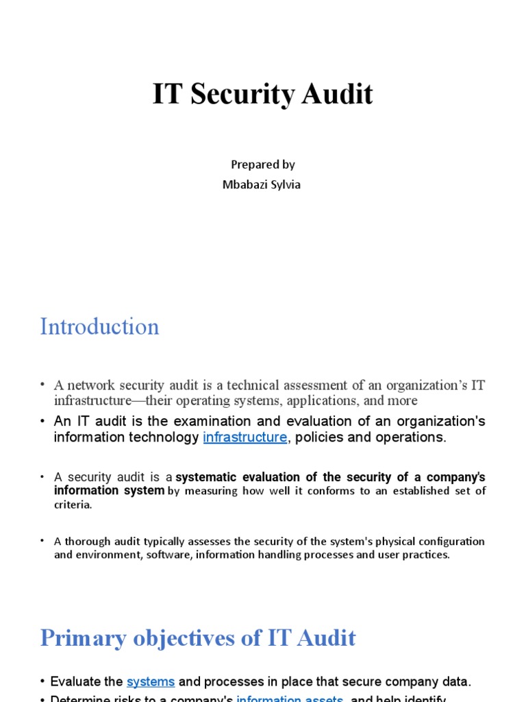 IT Security Audit: Prepared by Mbabazi Sylvia | PDF | Audit ...