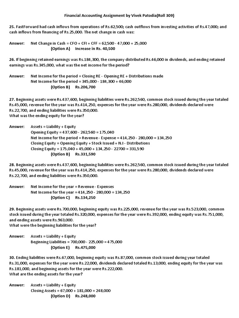 Analysis of Financial Accounting Assignments Containing Detailed ...