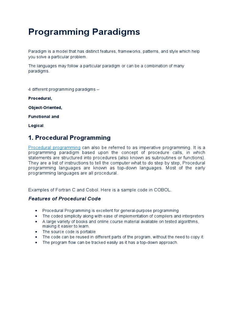 Different Paradigms For Problem Solving | PDF | Object Oriented ...