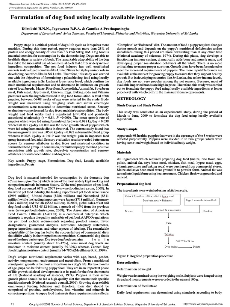 Formulation of Dog Food Using Locally Available Ingredients | Download ...