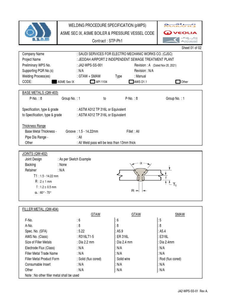 Welding Procedure Specification (PWPS) Asme Sec Ix, Asme Boiler ...