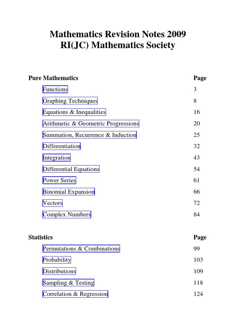 Math Revision Notes | PDF