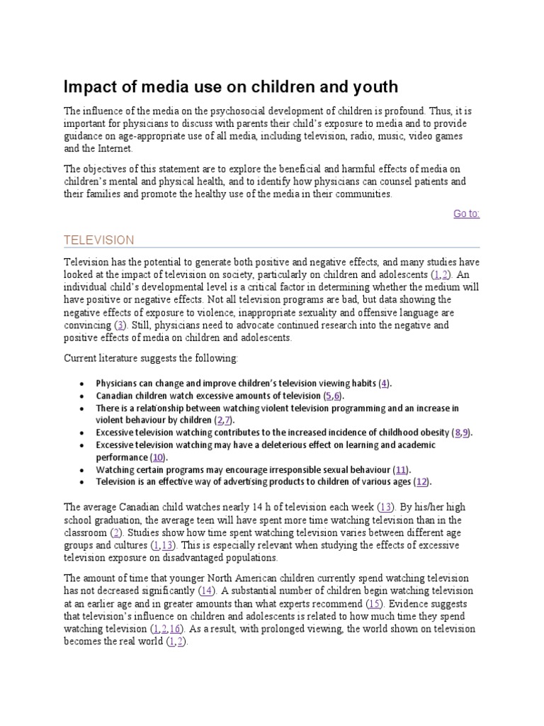 Impact of Media Use On Children and Youth: Television | PDF ...