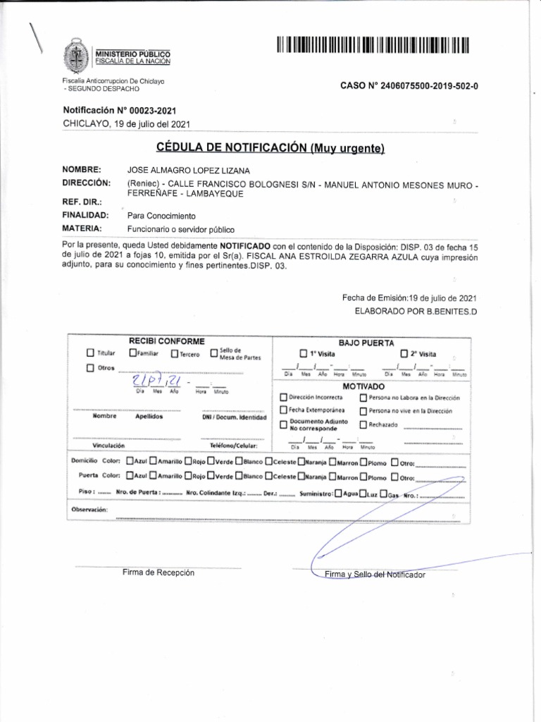 Cedula de Notificación | PDF | Derecho penal | Justicia penal