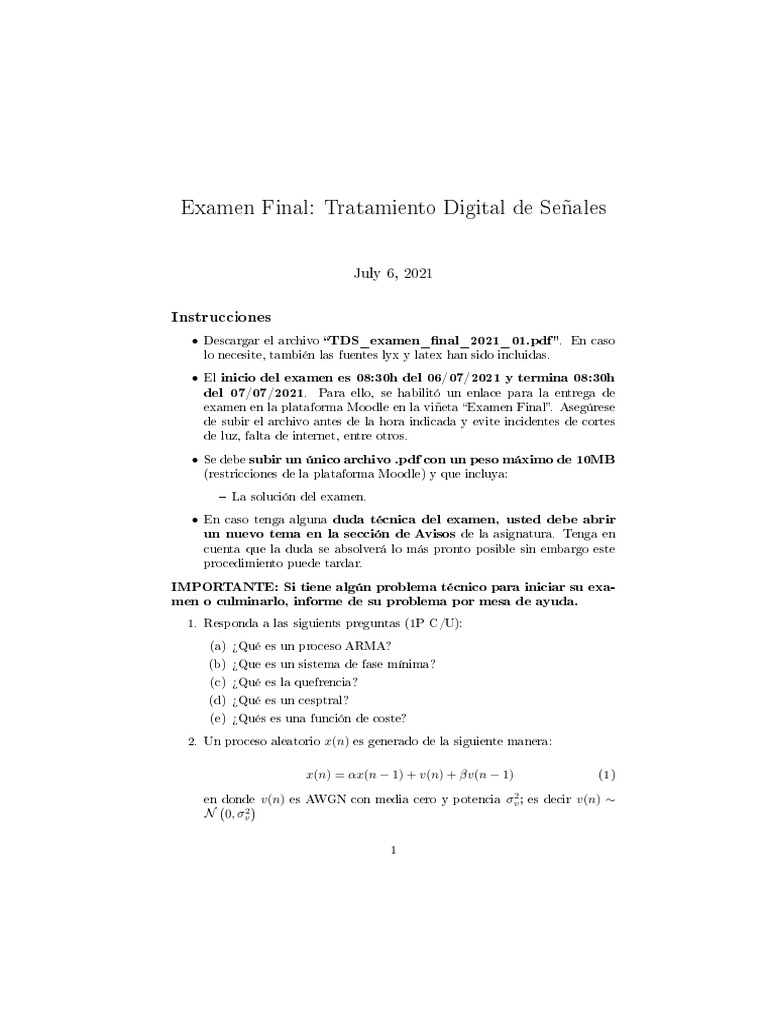 TDS Examen Final 2021 01 | PDF | Matemáticas Aplicadas