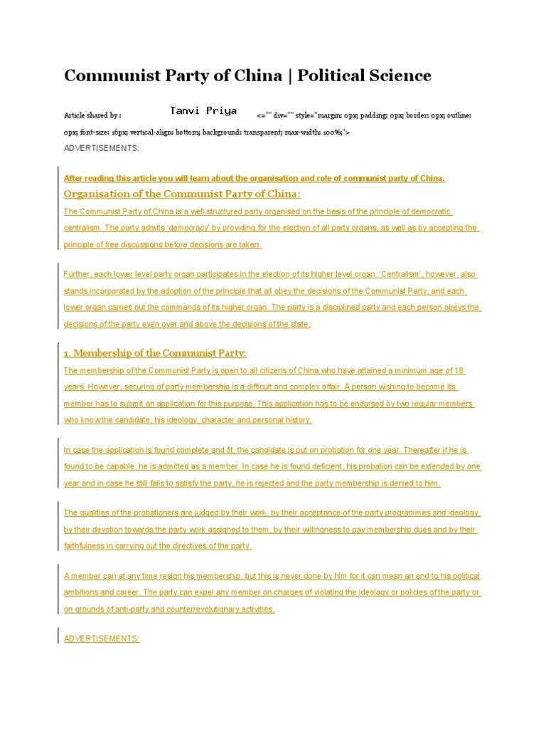 Structure of the Communist Party of China | PDF | Communism | Communist ...