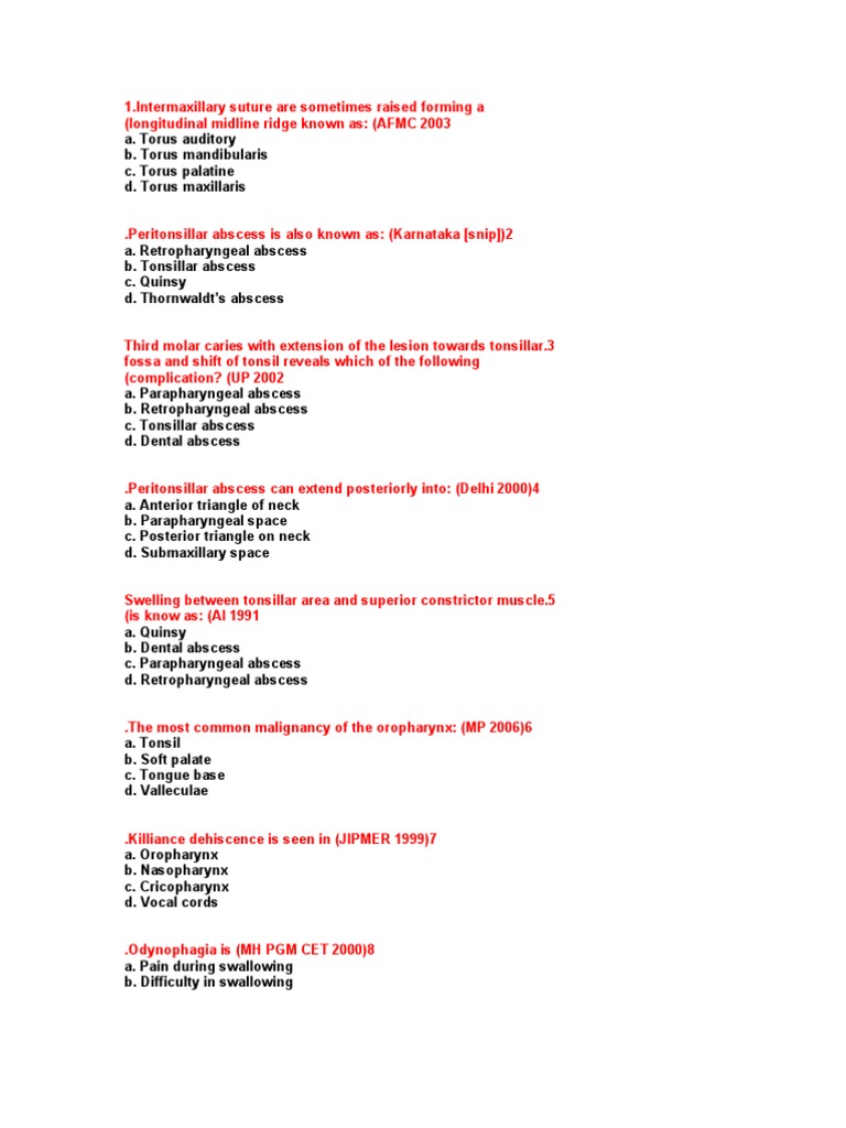 ENT MCQs | PDF | Esophagus | Medical Specialties