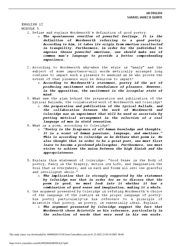 Module 5 PDF | PDF | Samuel Taylor Coleridge | William Wordsworth