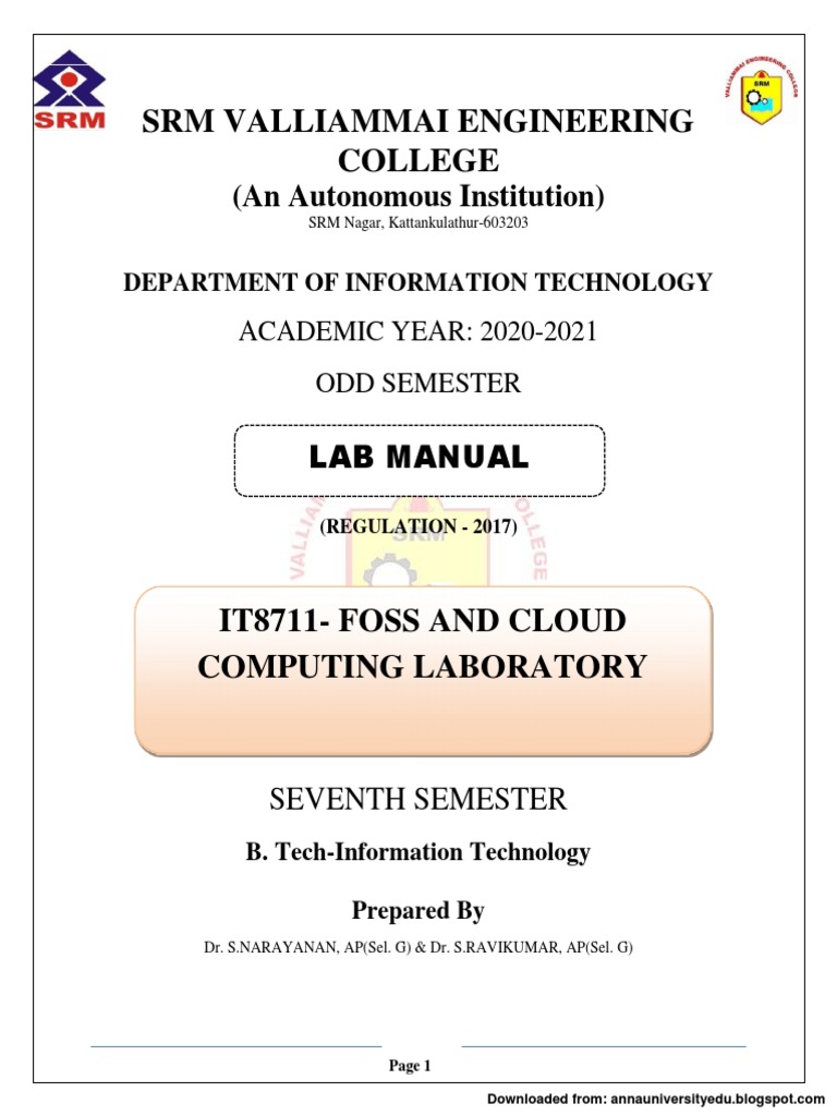 IT8711-FOSS and Cloud Computing Lab Manual Valliammai | PDF | Linux | Kernel (Operating System)