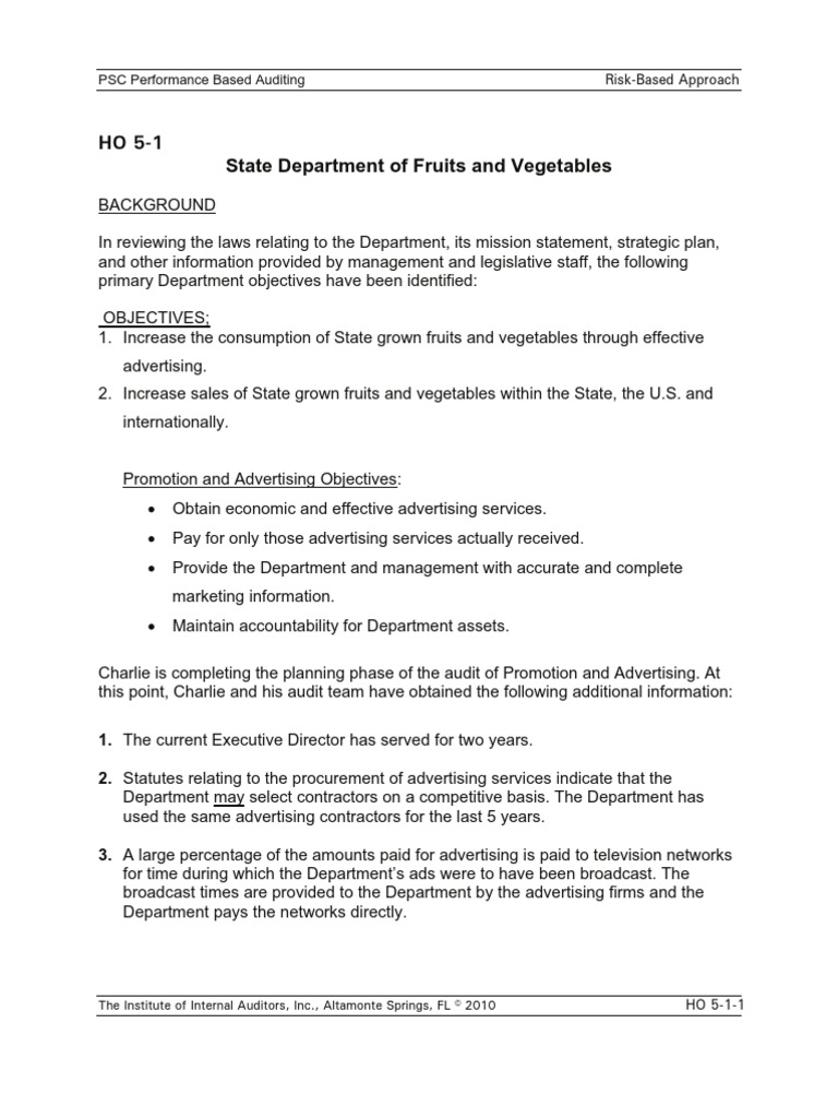 Performance Audit Case Study (Unit 5) | PDF | Internal Audit | Audit