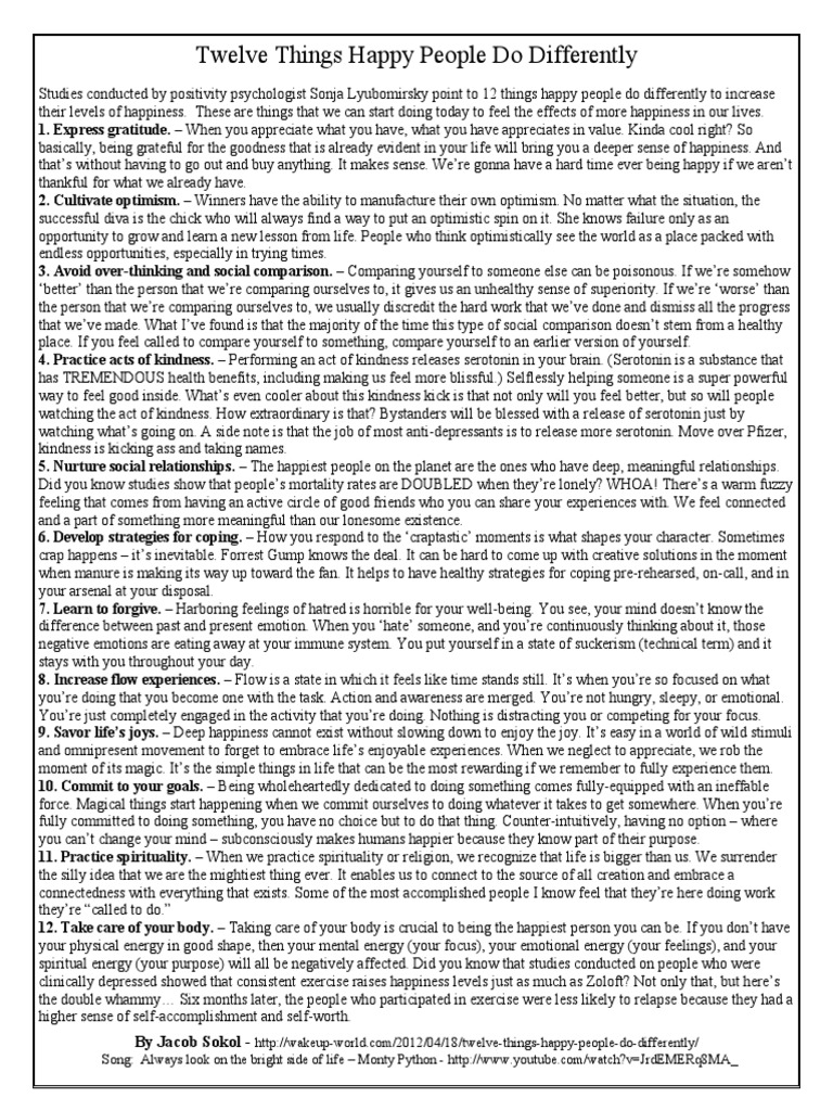 12 Habits of Happier People | PDF | Optimism | Gratitude