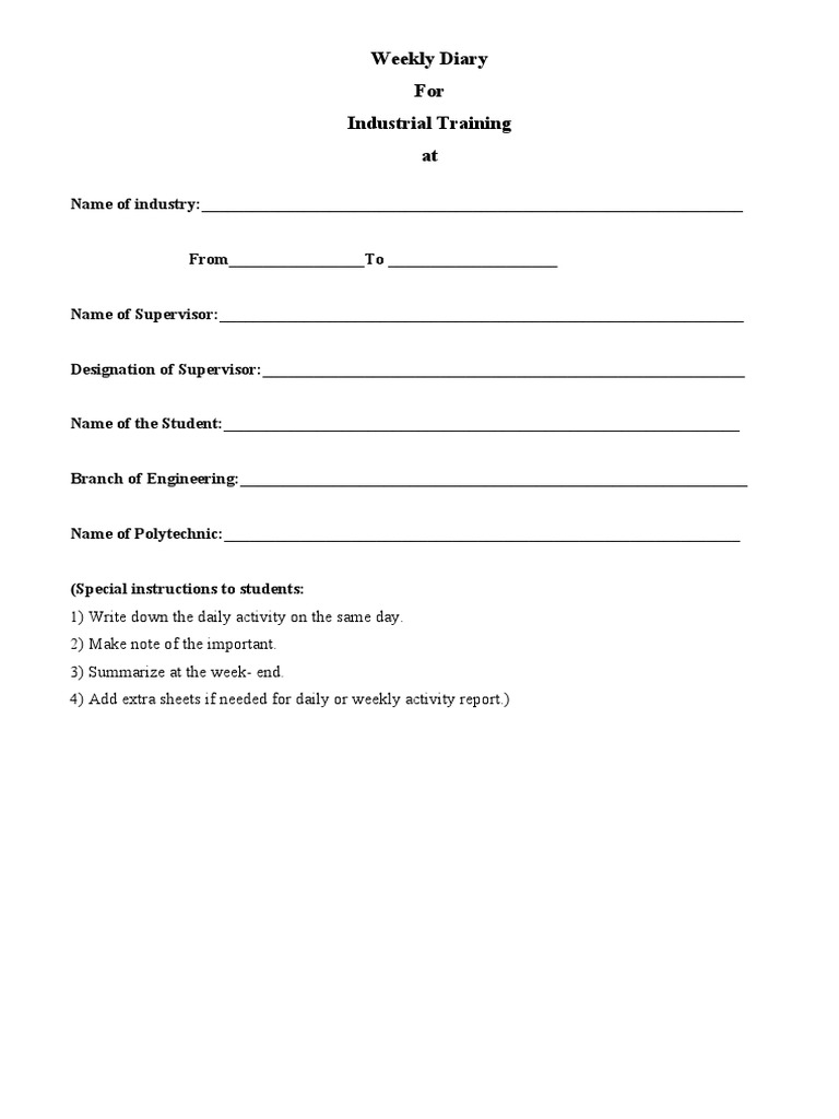 Weekly Diary Format | PDF | Systems Engineering | Computer Engineering