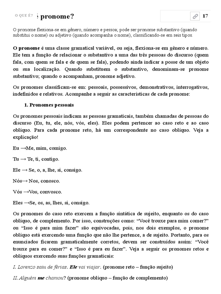 O Que É Pronome - Brasil Escola | PDF | Pronome | Gramática