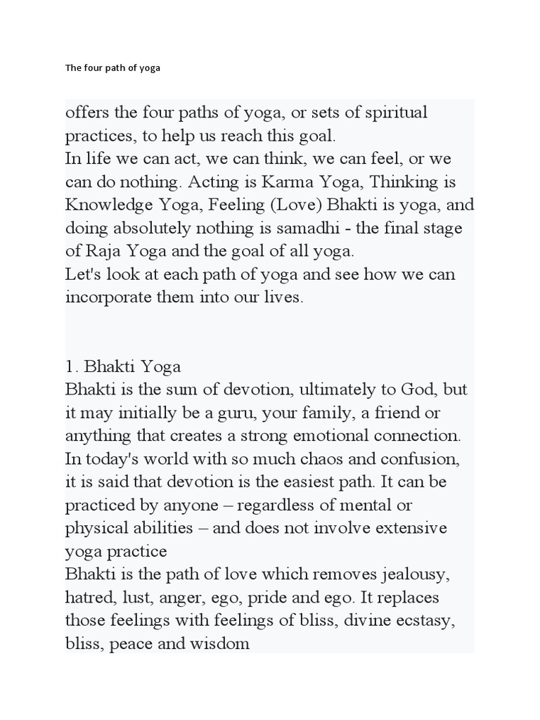The Four Path of Yoga | PDF | Yoga | Bhakti