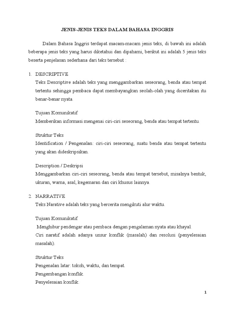 Jenis Jenis Teks Dalam Bahasa Inggris | PDF