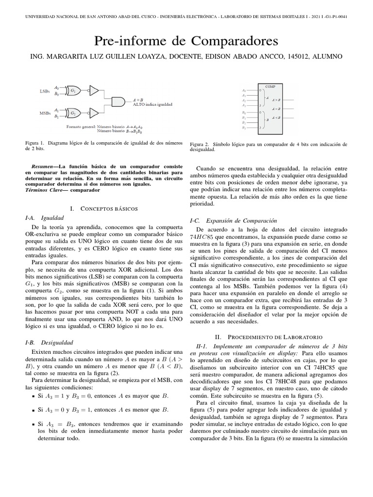 Comparadores Digitales: Diseño y Simulación | PDF | Poco | Puerta lógica