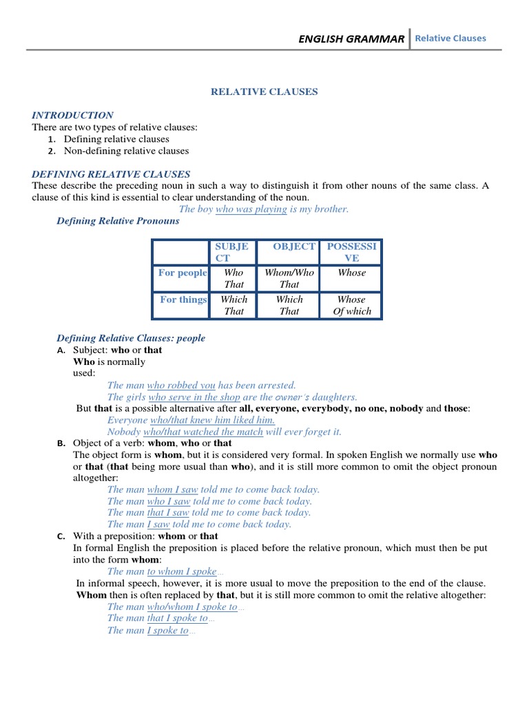 Handout Relative Clauses PDF | PDF | Human Communication | Linguistic Typology