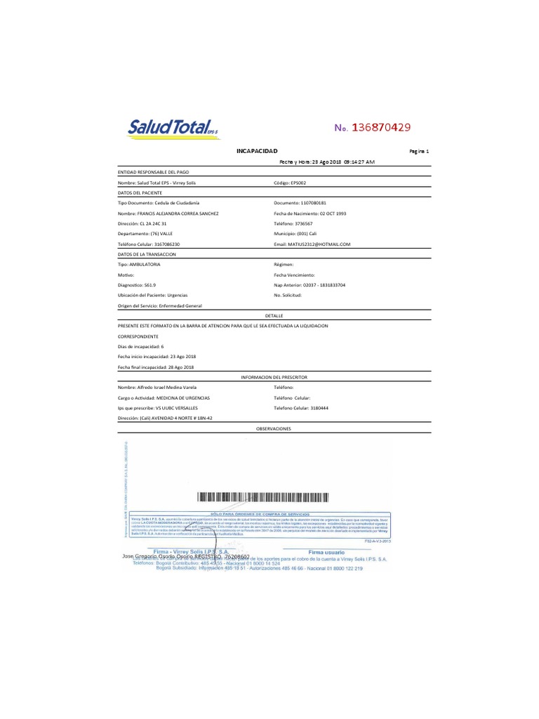 Incapacidad Salud Total | PDF