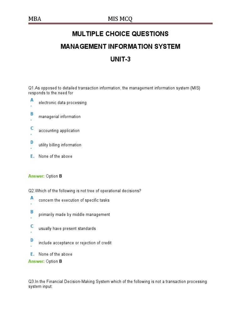 MCQ Unit-3 | PDF | Database Transaction | Management Information System